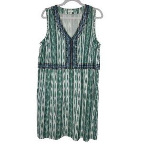 J. Jill | Dresses | Jjill Ikat Green White Sleeveless Sheath Dress ...